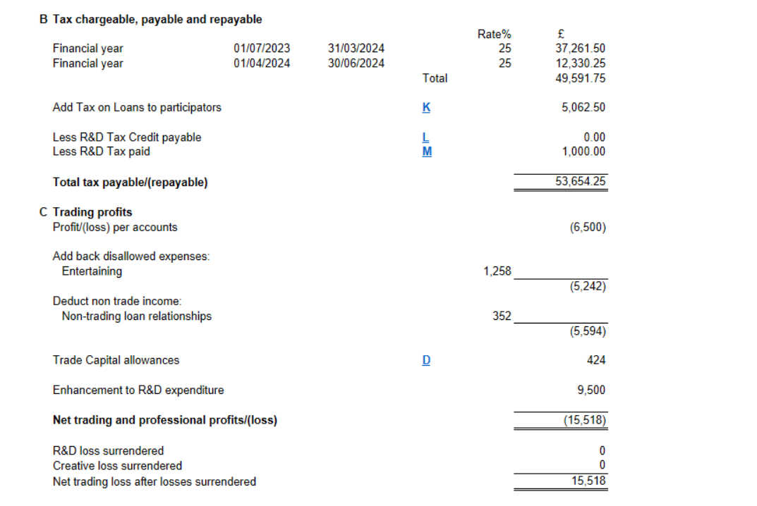 topuptax - Corporate Return - Tax Calculation